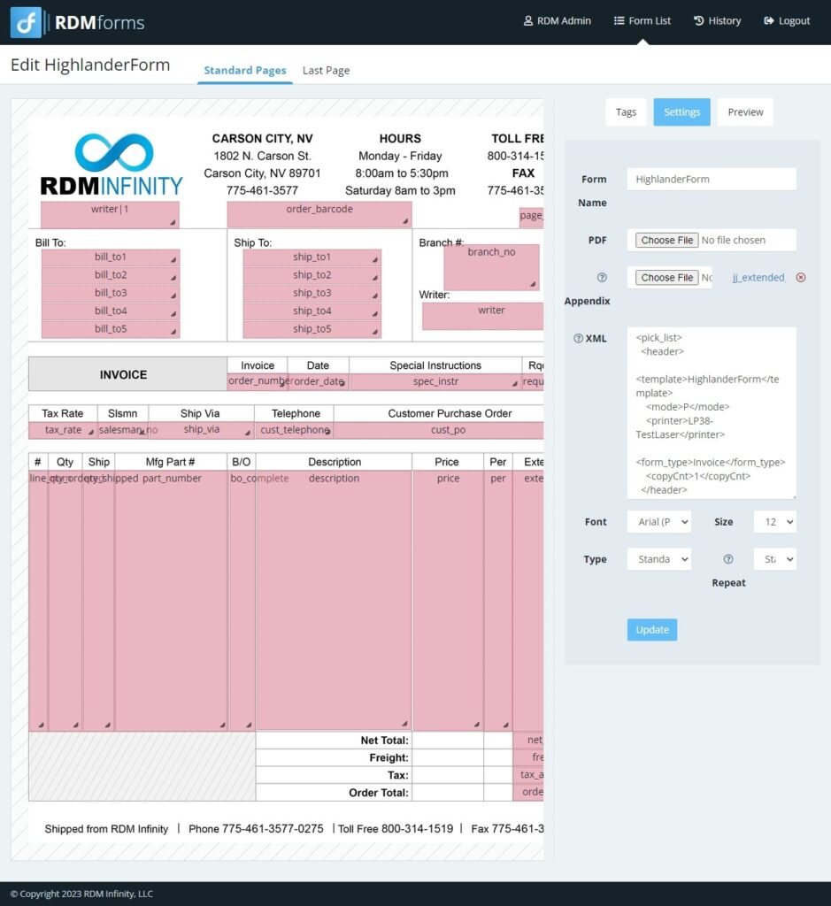 RDM Forms – RDM Infinity