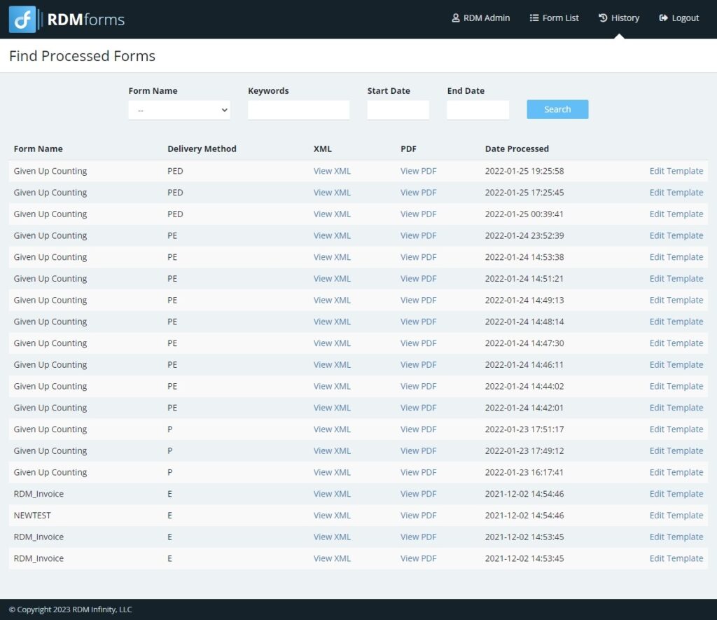 RDM Forms – RDM Infinity